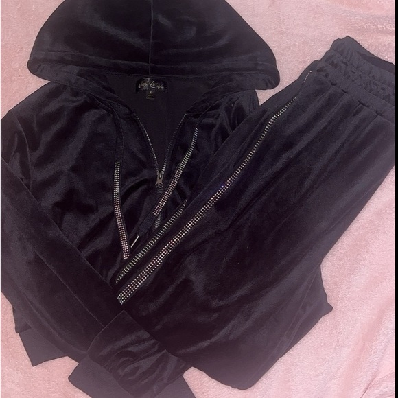 Pants & Jumpsuits | Black Velour Tracksuit With Rhinestones | Poshmark